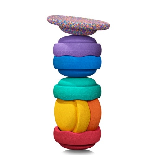 Stapelstein - Rainbow set van 6 + Balance Board Confetti - Blik op Hout