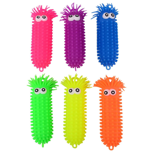 Fidget Toys - Fluffy worm groot met ogen, 28cm, assorti - Blik op Hout