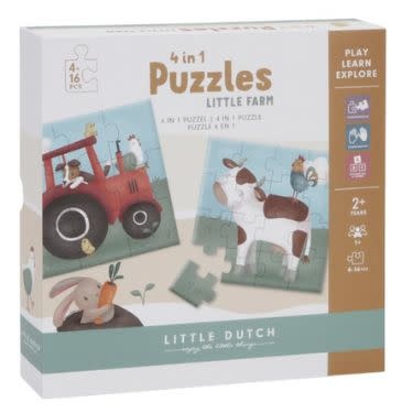 Puzzels, Legpuzzels - 4 in 1 puzzel Little Farm, 4-6-9-16 stukjes, 2 ...