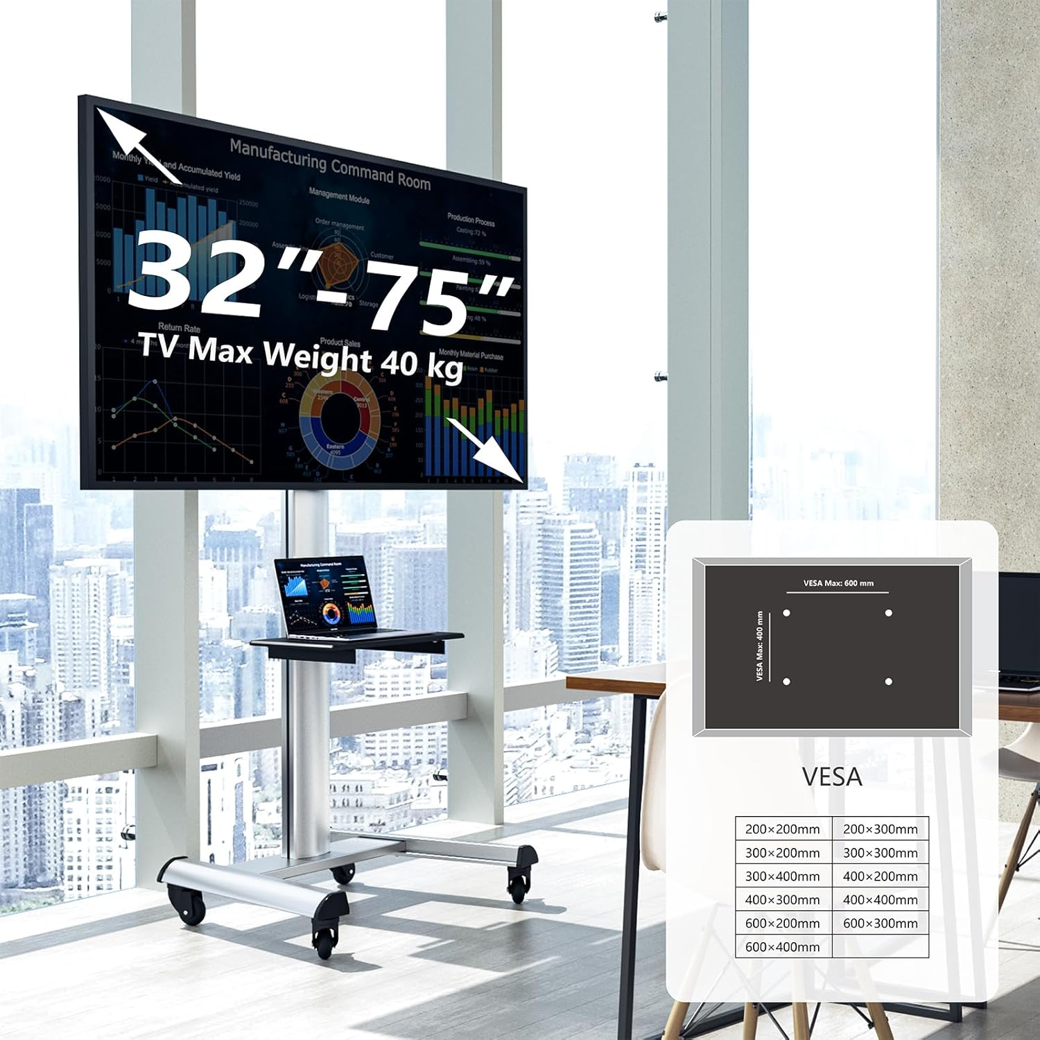 XTRarm Proton 500 Verrijdbare TV Vloerstandaard Aluminium ...