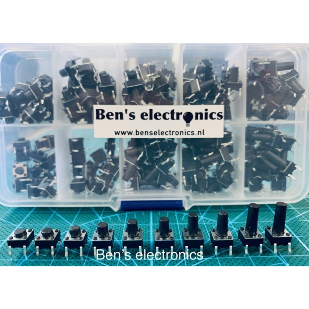 Tactile push button set 200 stuks 10 types - Ben's electronics