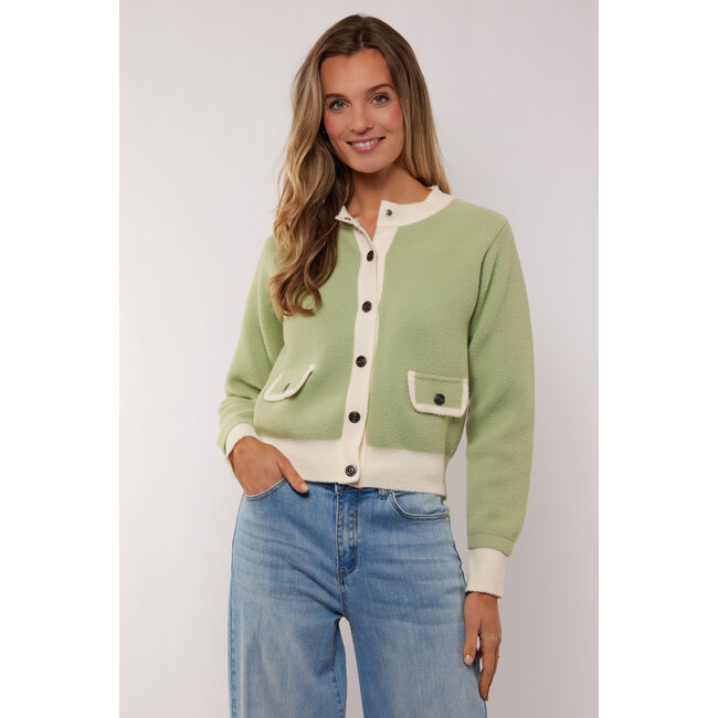 G-maxx Maisy Knit Jacket Light Moss/Wool White - Sam Piace