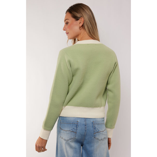 G-maxx Maisy Knit Jacket Light Moss/Wool White - Sam Piace