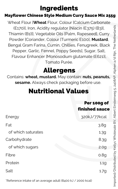 Mayflower Chinese Curry Sauce Original 12x255g - Kellys Wholesale ...
