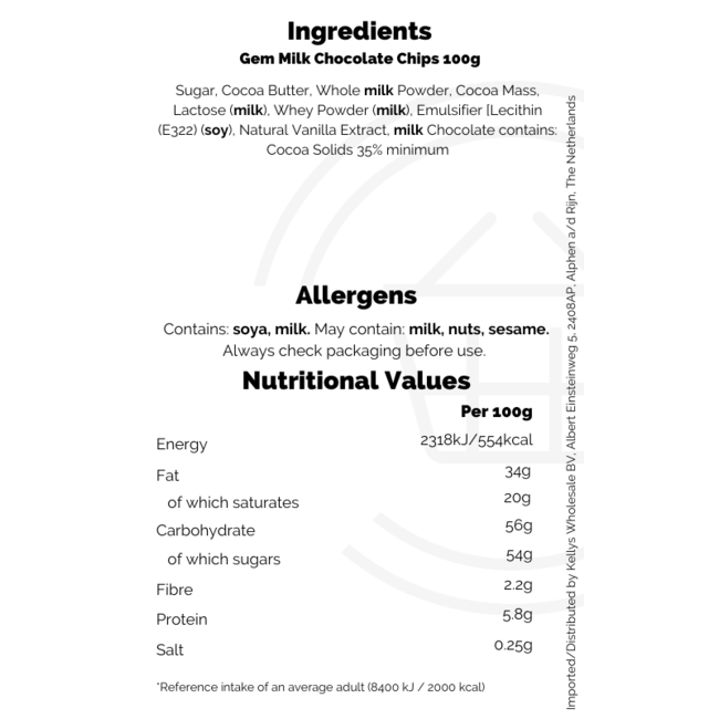 Gem Milk Chocolate Chips 10x100g - Kellys Wholesale & Distribution