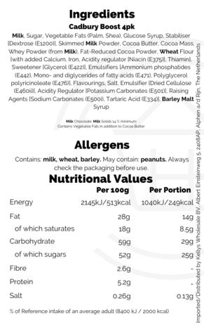 Cadbury Boost 4pk 9x126g - Kellys Wholesale & Distribution