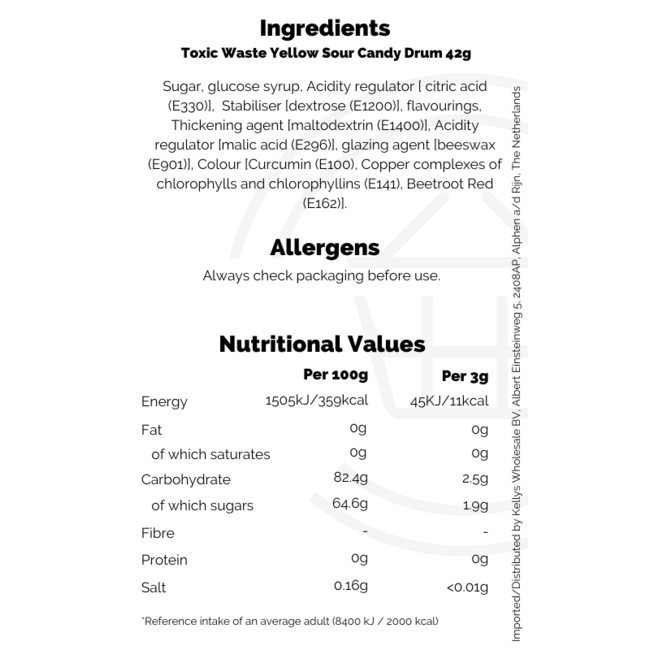 Toxic Waste Yellow Sour Candy Drum (12 x 42g) - Kellys Wholesale ...