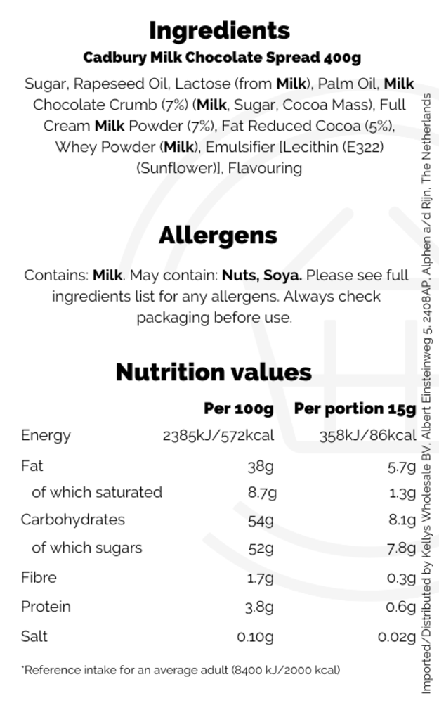 Cadbury Chocolate Spread 6x400g | British Chocolate Spread - Kellys ...