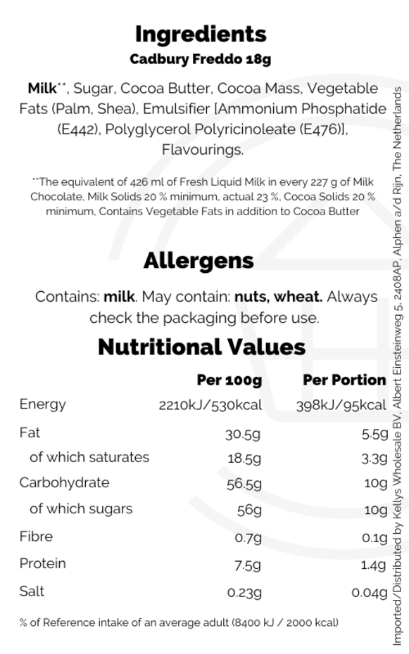 Cadbury Freddo Bar Pm25P 60X18G | Cadbury's Chocolate | British Sweets ...