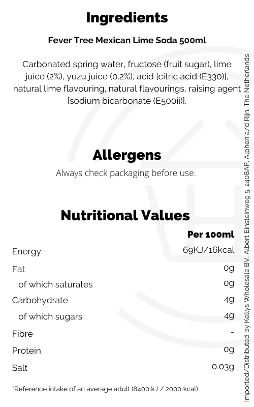 Fever-Tree Mexican Lime Soda 8X500ml - Kellys Wholesale & Distribution