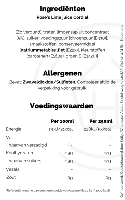 Rose's Lime Cordial 12x1ltr | British Cordials - Kellys Wholesale ...