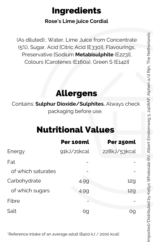 Rose's Lime Cordial 12x1ltr | British Cordials - Kellys Wholesale ...