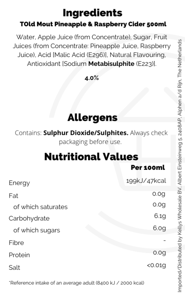 Old Mout Pineapple & Raspberry 4% NRB 12x500ml - Kellys Wholesale ...
