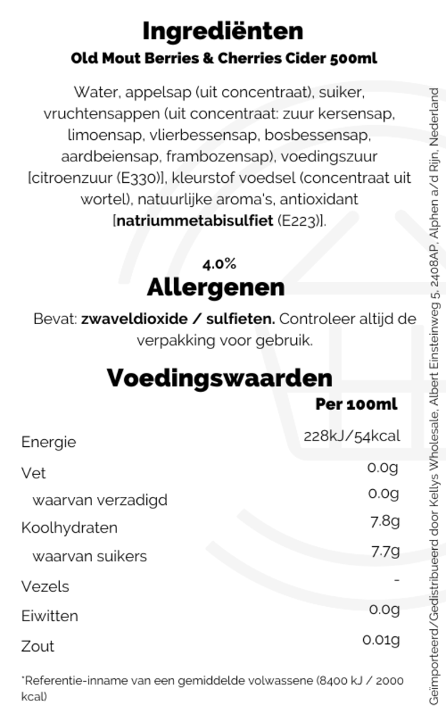 Old Mout Berries & Cherries 4% NRB 12x500ml - Kellys Wholesale ...