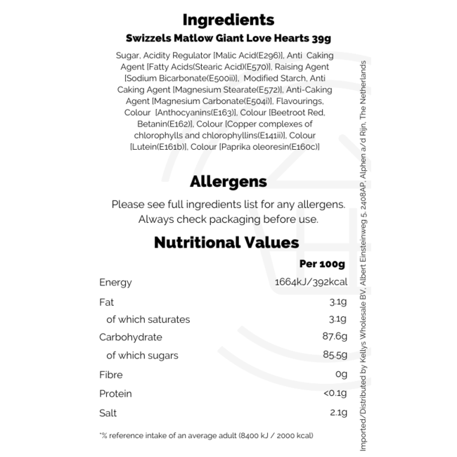 Swizzels/Matlow Giant Love Hearts 24x39g | British Sweets - Kellys ...