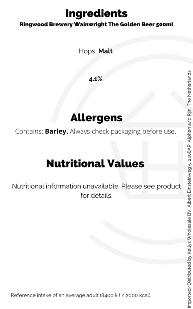 Wainwright ABV4.1% 8x500ml | British Beer & Cider - Kellys Wholesale ...