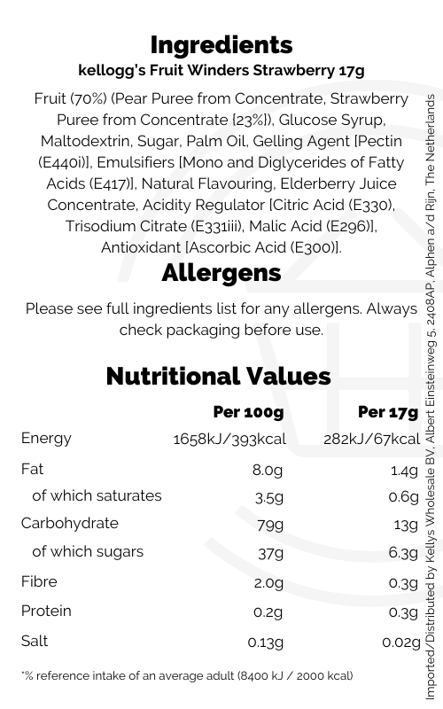 Kellogg's Fruit Winder Strawberry 5pk 10x5pk | British Sweets - Kellys ...