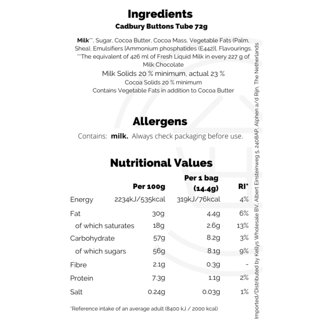 Cadbury Buttons Tube 15x72g | Cadbury Selection | Christmas Assortment ...