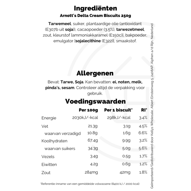 Arnott's Delta Cream Biscuits 20x250 - Kellys Wholesale & Distribution