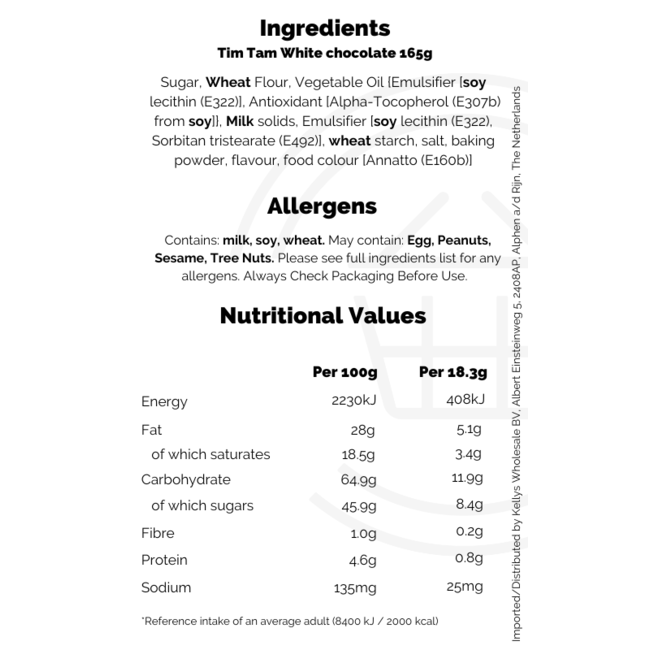 Tim Tam White chocolate 24x165g - Kellys Wholesale & Distribution