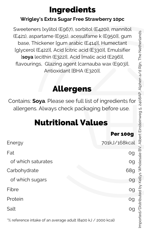 Wrigley's Extra Sugar Free Strawberry 30x10pc - Kellys Wholesale & Distribution