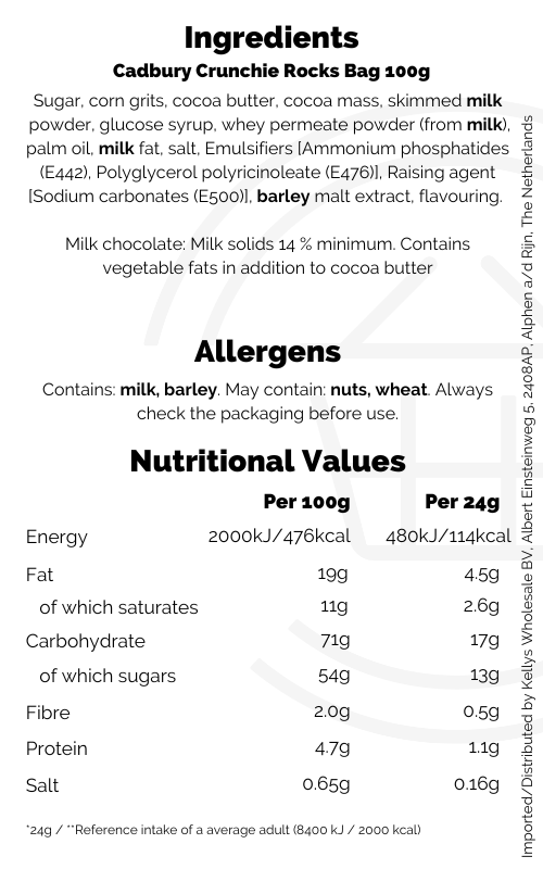 Cadbury Crunchie Rocks Bag 10x100g - Kellys Wholesale & Distribution