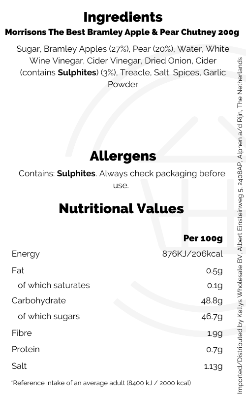 Morrisons The Best Bramley Apple & Pear Chutney 6x200g - Kellys Wholesale