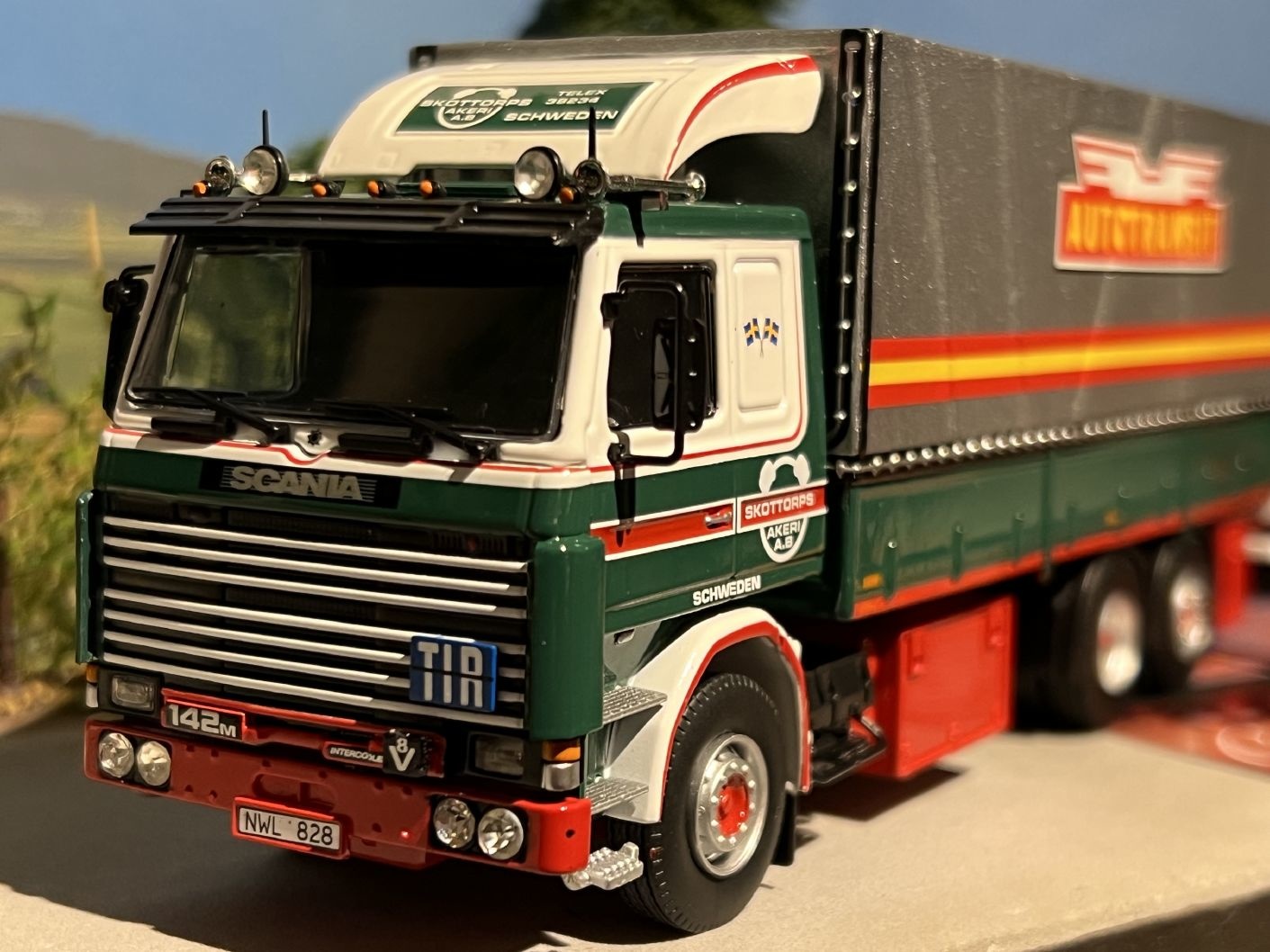 Tekno Scania 142 rigid truck with classic trailer Skottorps Akeri Aut ...