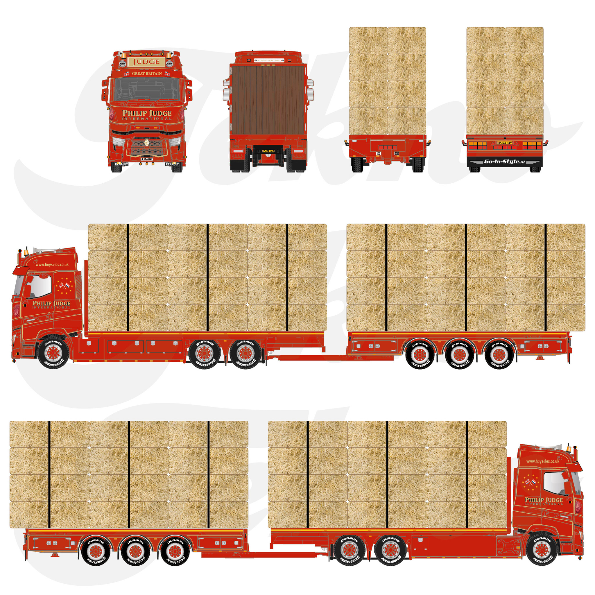 Tekno Renault T High Flatbed rigid truck with 3-axcle trailer (with lo ...