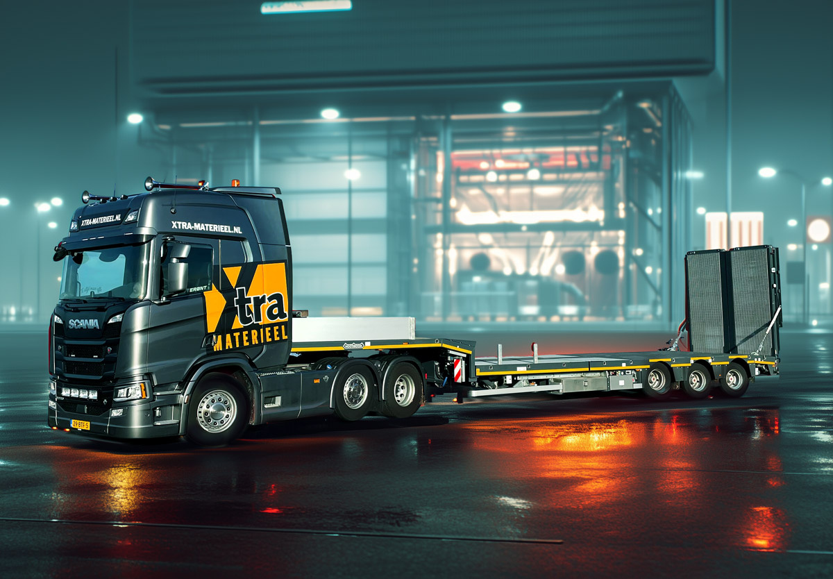 IMC Scania R High Roof 6x2 with 3-axle Nooteboom semi lowloader XTRA M ...