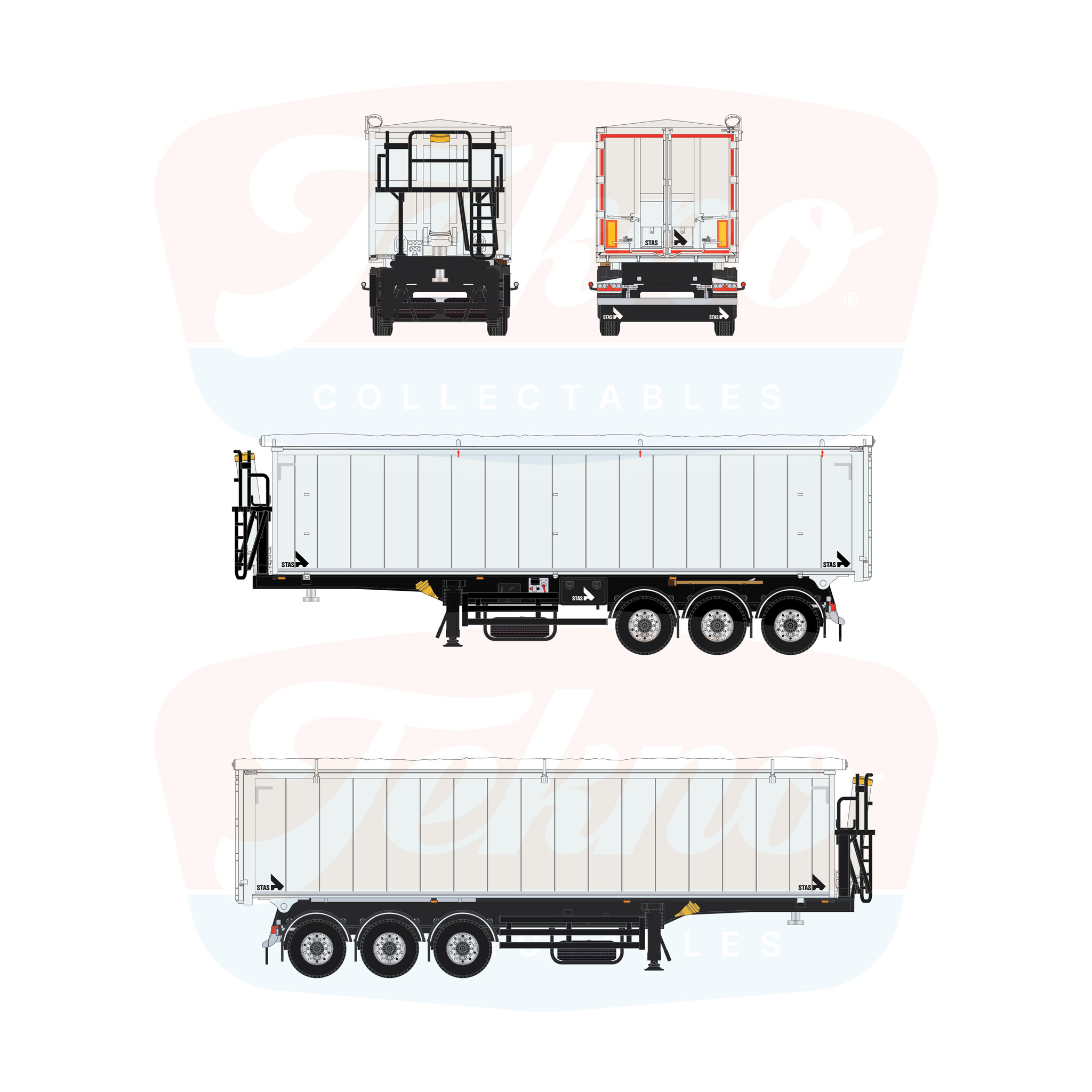 Tekno 3-axle Stas tipper trailer T.B. STAS - Miniatuurshop.com