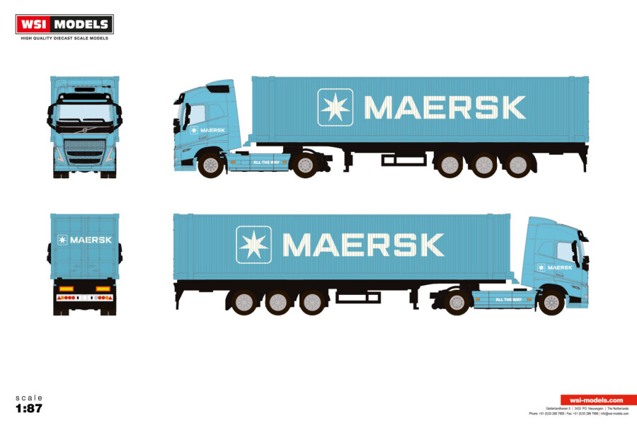 WSI Volvo FH12 Globetrotter XHSL 4x2 + 3-axle container trailer + 45ft ...