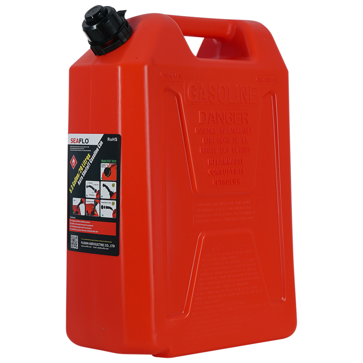 SeaFlo Jerrycan Rood Benzine 20 liter - Rubberbotenonline.nl
