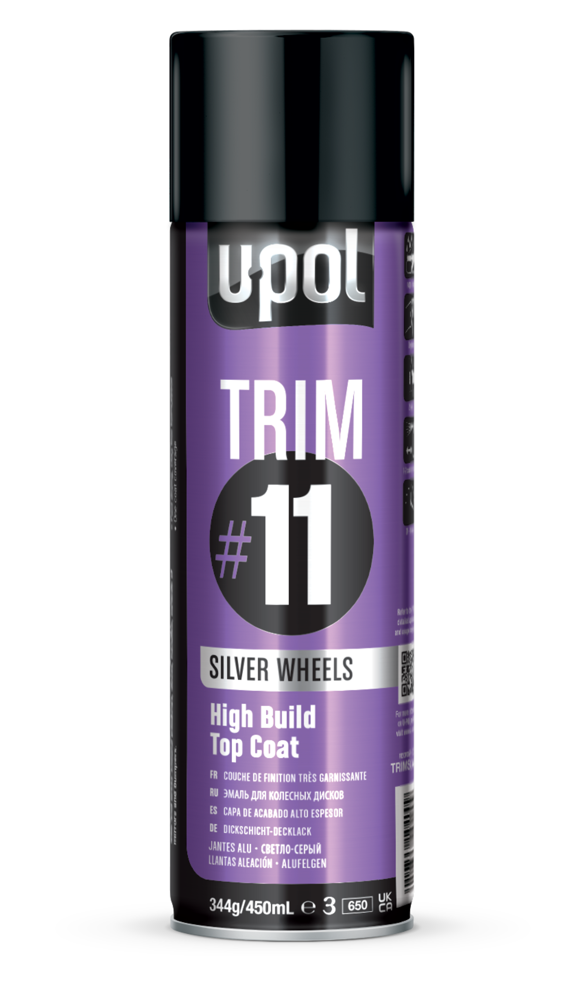 U_POL TRIM#11 Top Coat SILVER WHEELS spuitbus 450ml - Raptor Liner