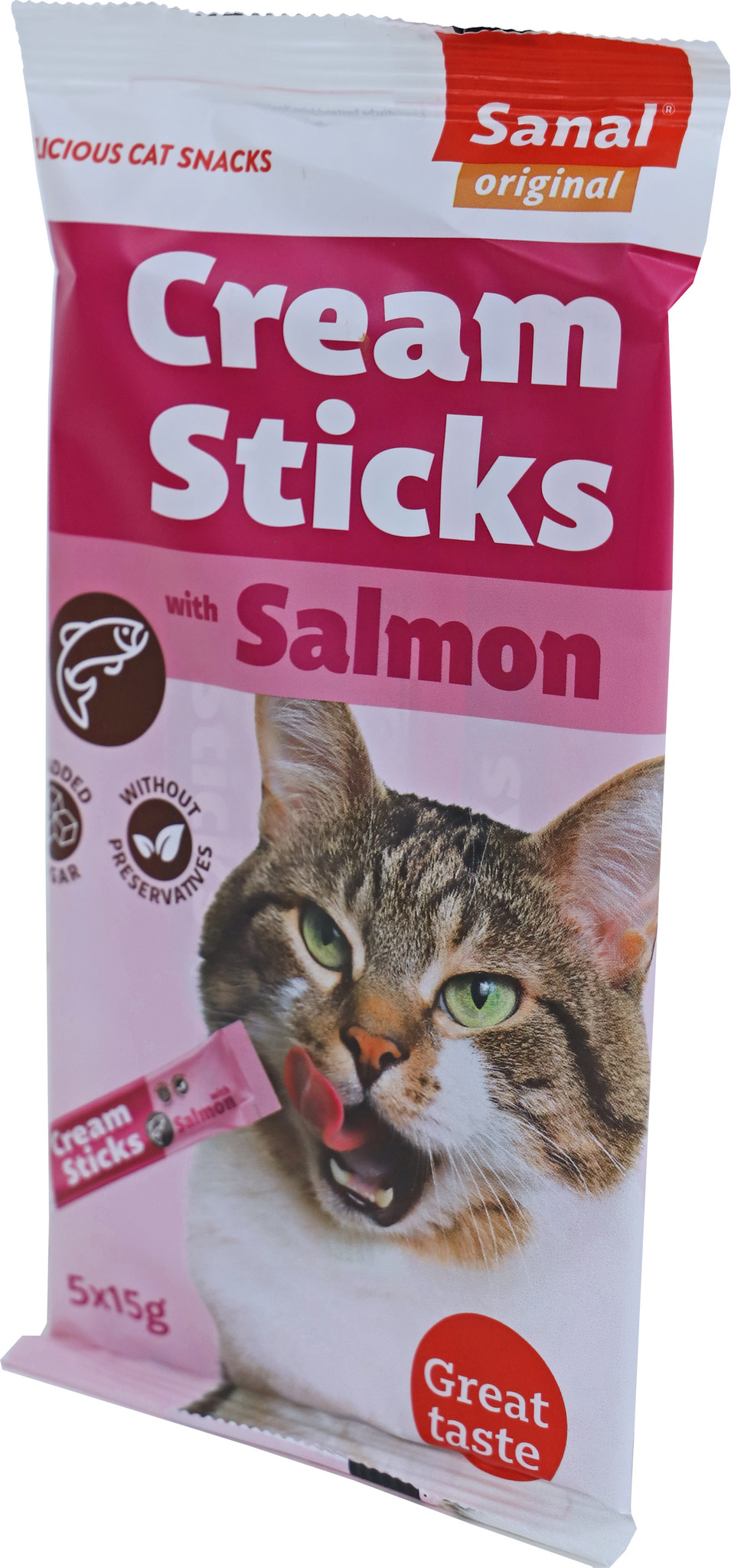 Sanal kat Cream Sticks zalm, 5x15 gram. - Dierenspeciaalzaak Hereba