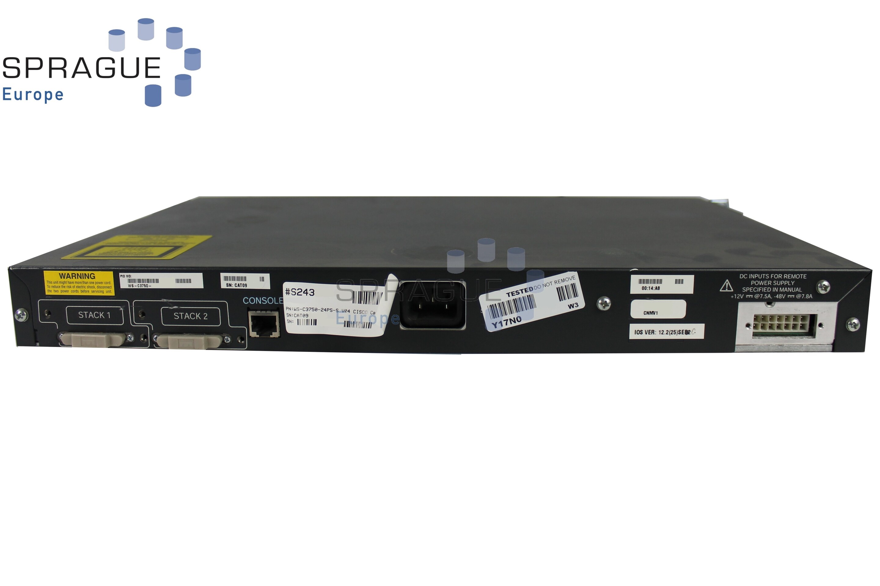 Cisco Catalyst 24PRT Ethernet RoHS // WS-C3750-24PS-S V04 - Switchparts.com