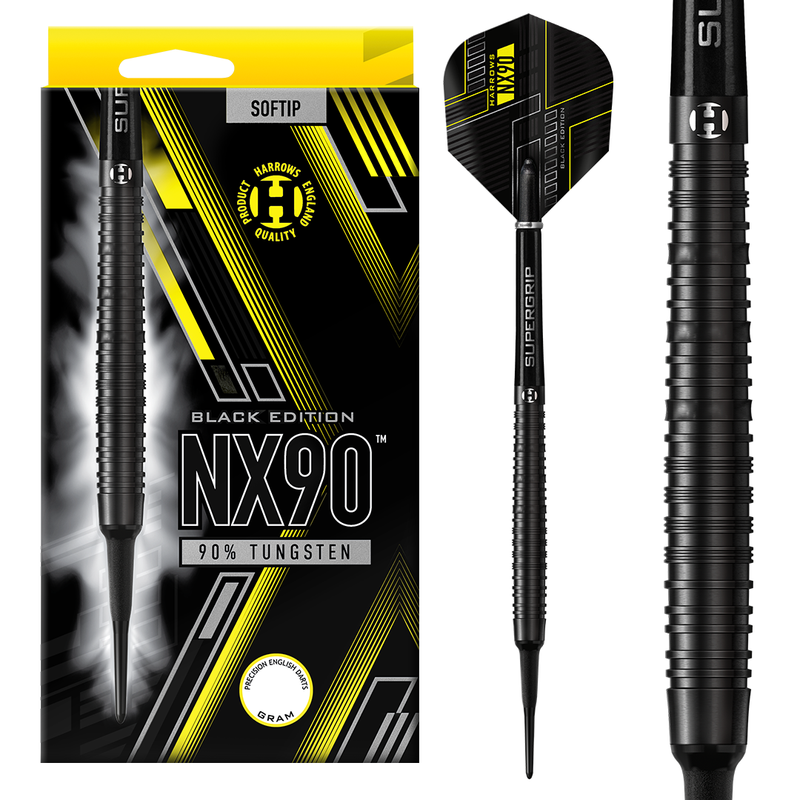 Harrows NX90 Black 90% Softip Darts - Dartshopper.co.uk
