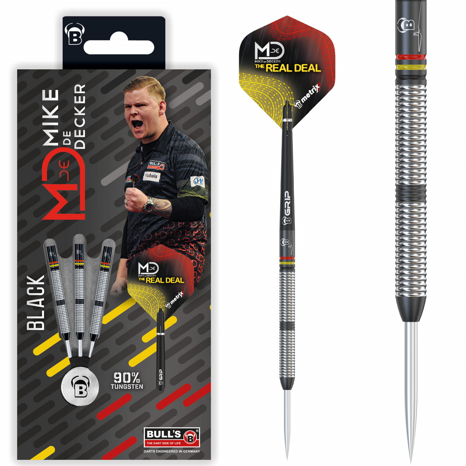 BULL'S Mike De Decker Black 90% Steel Tip Darts - Dartshopper.co.uk