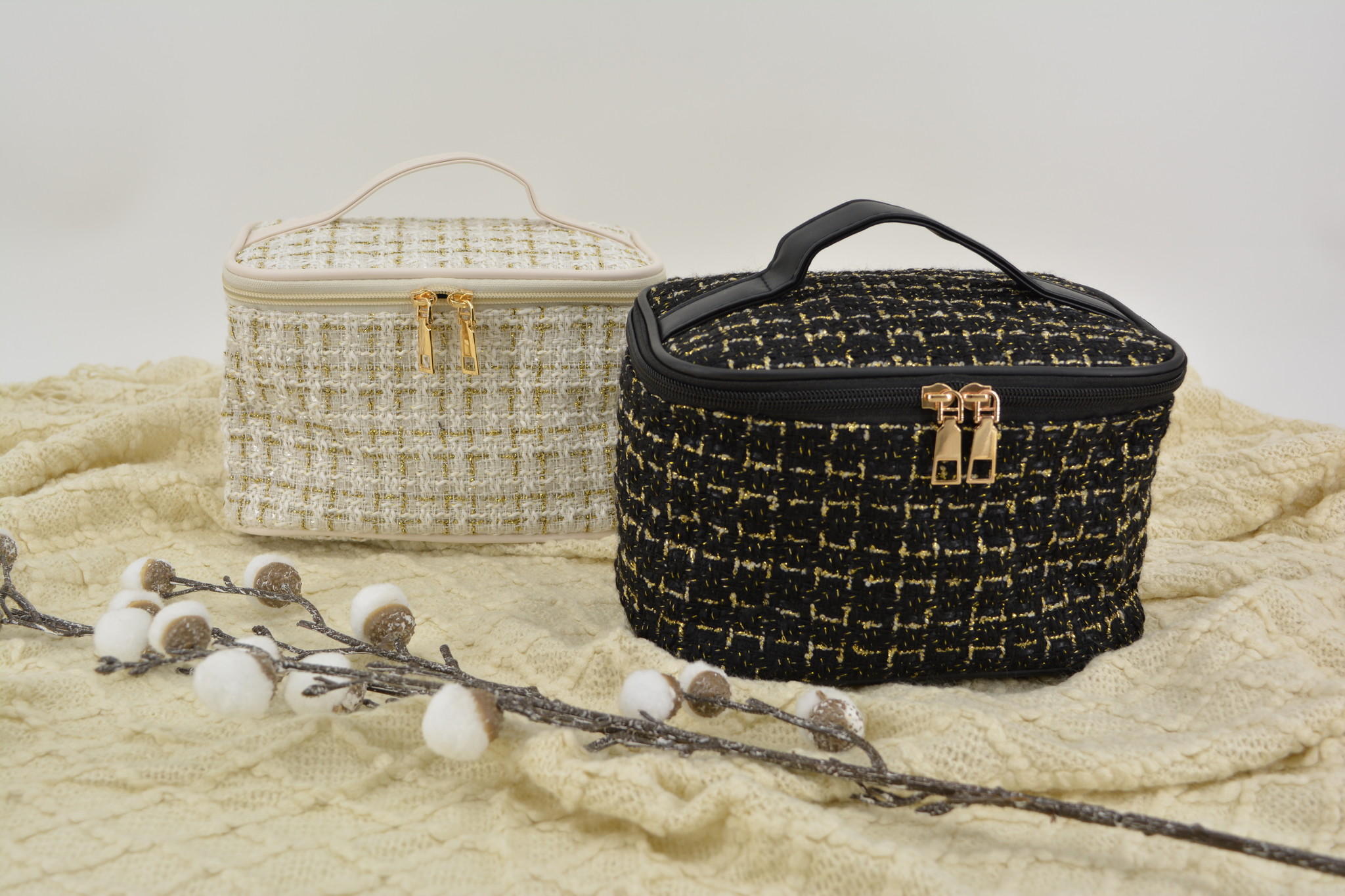 Toilettas / Make-up tas Tweed | Beige | Fashion Favorite - Fashion Favorite