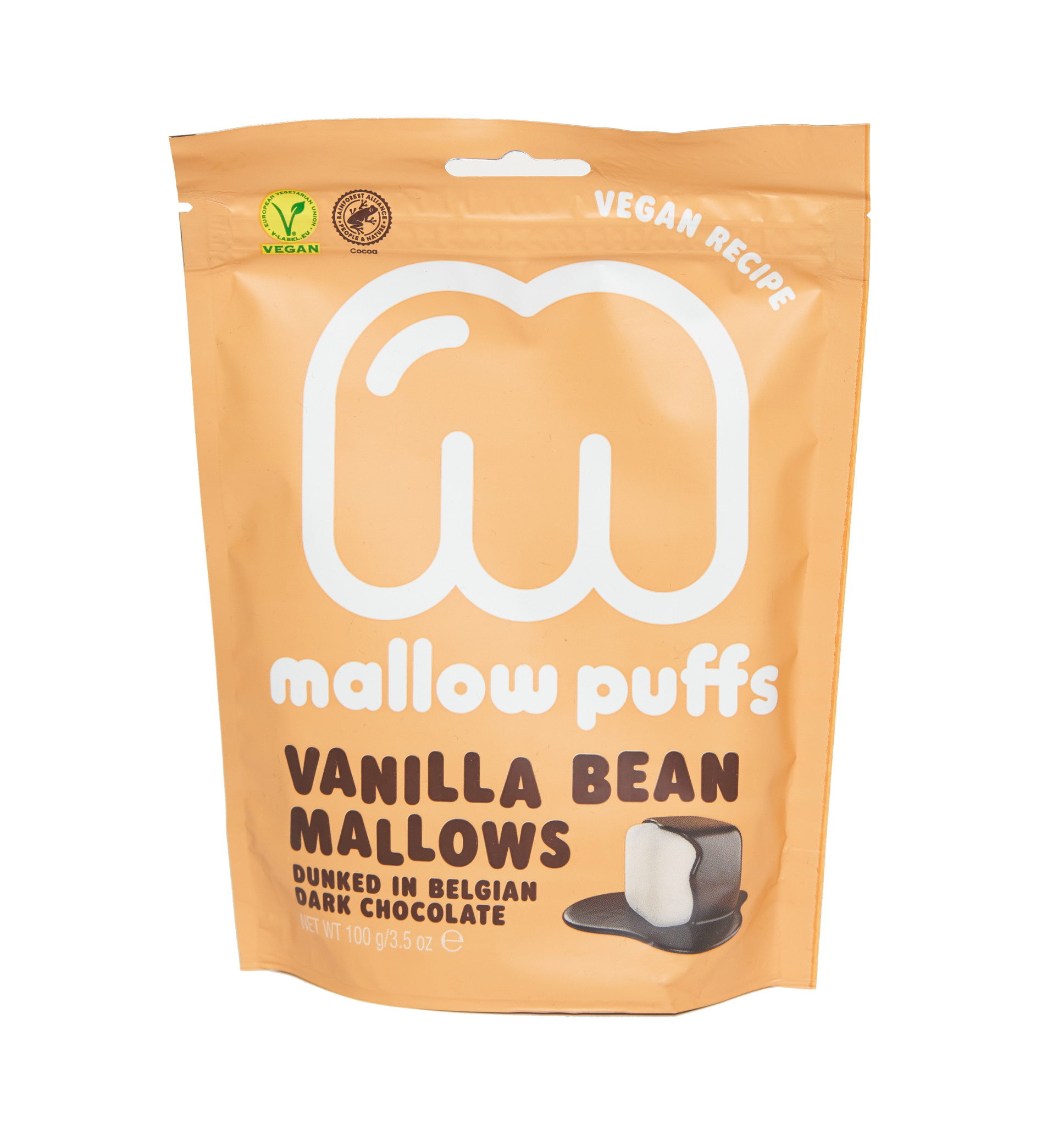 [V] Mallow Puffs - Vegan Vanilla Bean Mallows dunked in Belgian dark ...