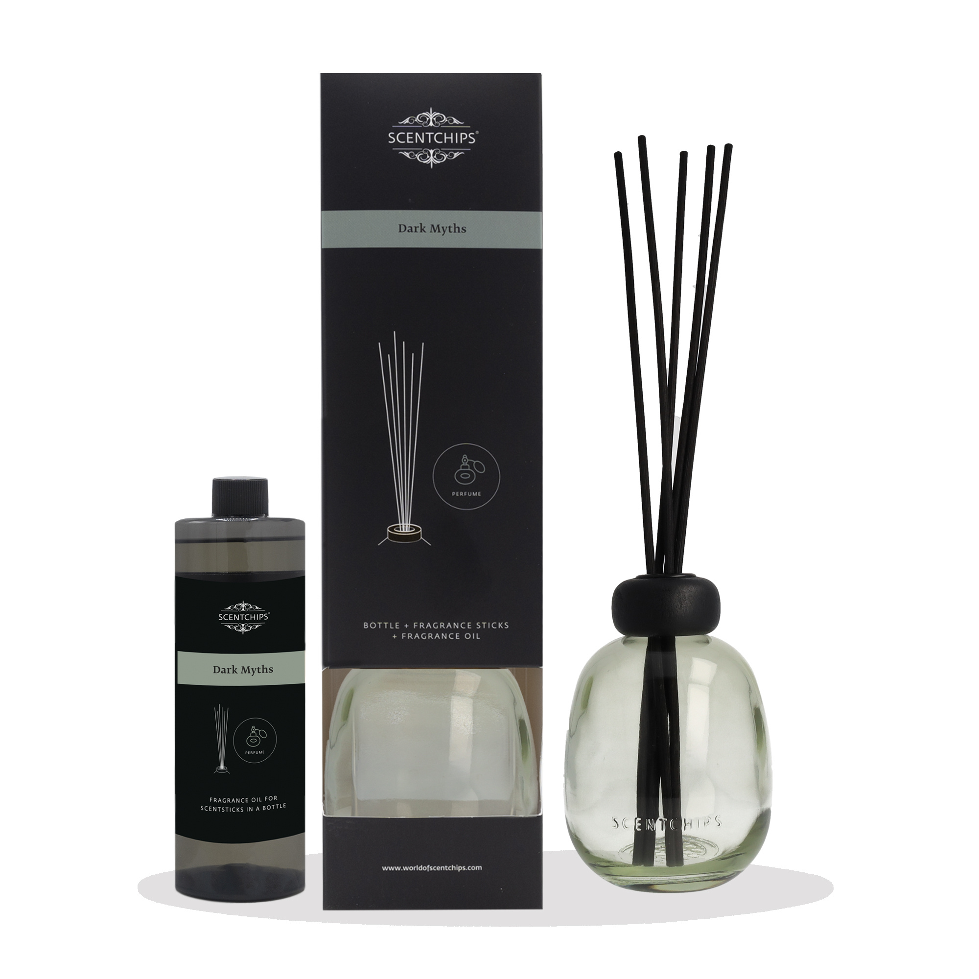 Gift set Reed diffuser Dark Myths with green bottle - Scentchips®