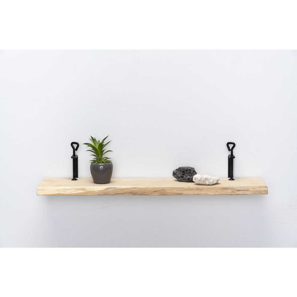 Oak wall shelf 26mm with small rotary clamps - Wall Shelf Shop