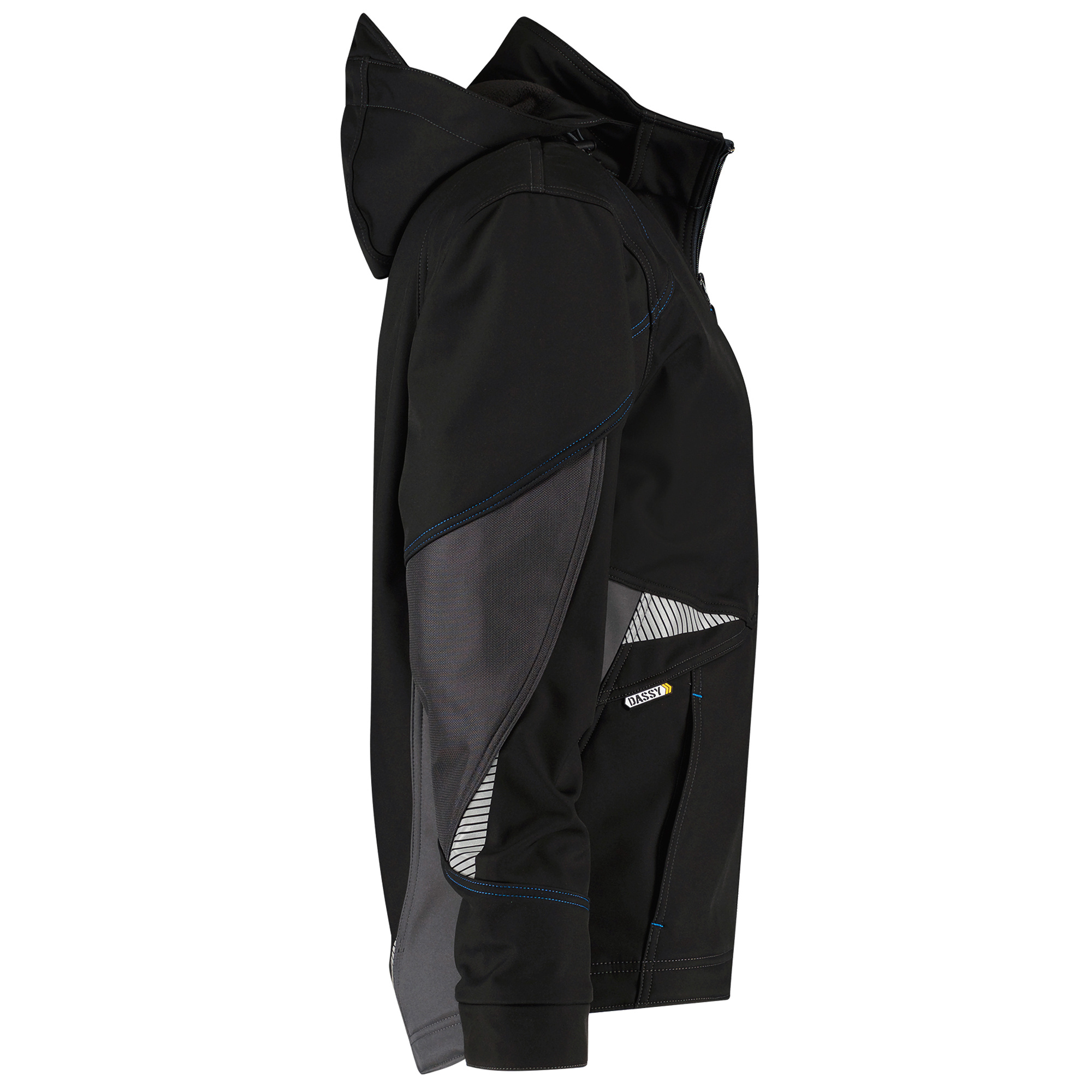 DASSY Gravity D-FX Softshell Werkjas Zwart/Grijs - Bedrijfskledingonline.nl
