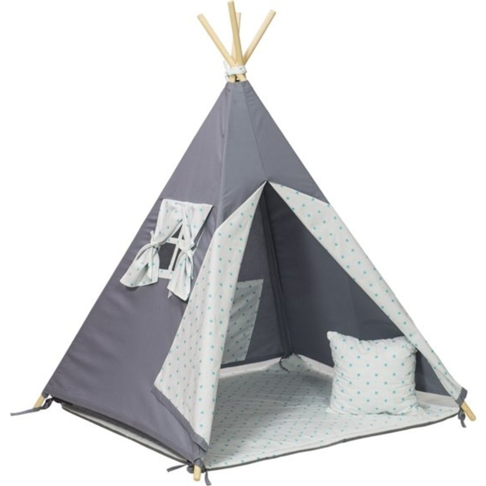 Wigwam tipi teepee tent speeltent 4 delig 100% katoen turquoise sterren ...