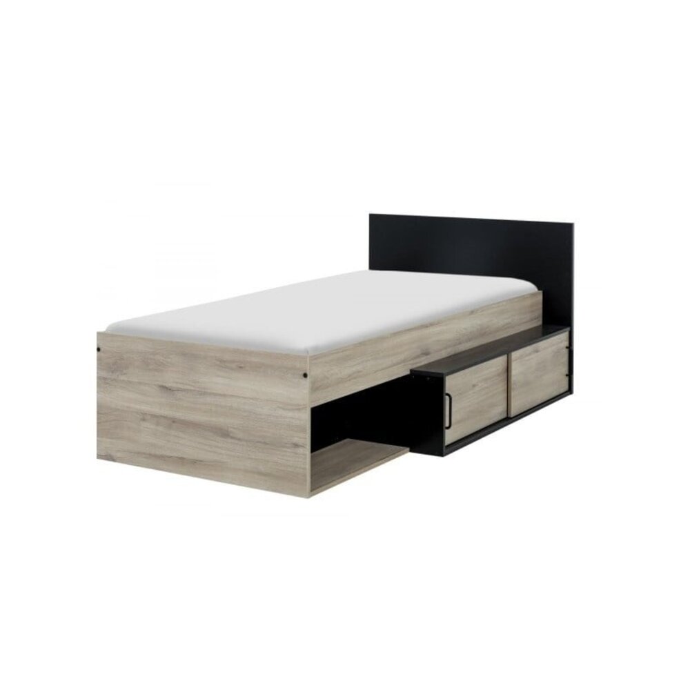 Bed 90x200 cm met opbergruimte Kronberg Eiken/Zwart - Vikingchoice.nl