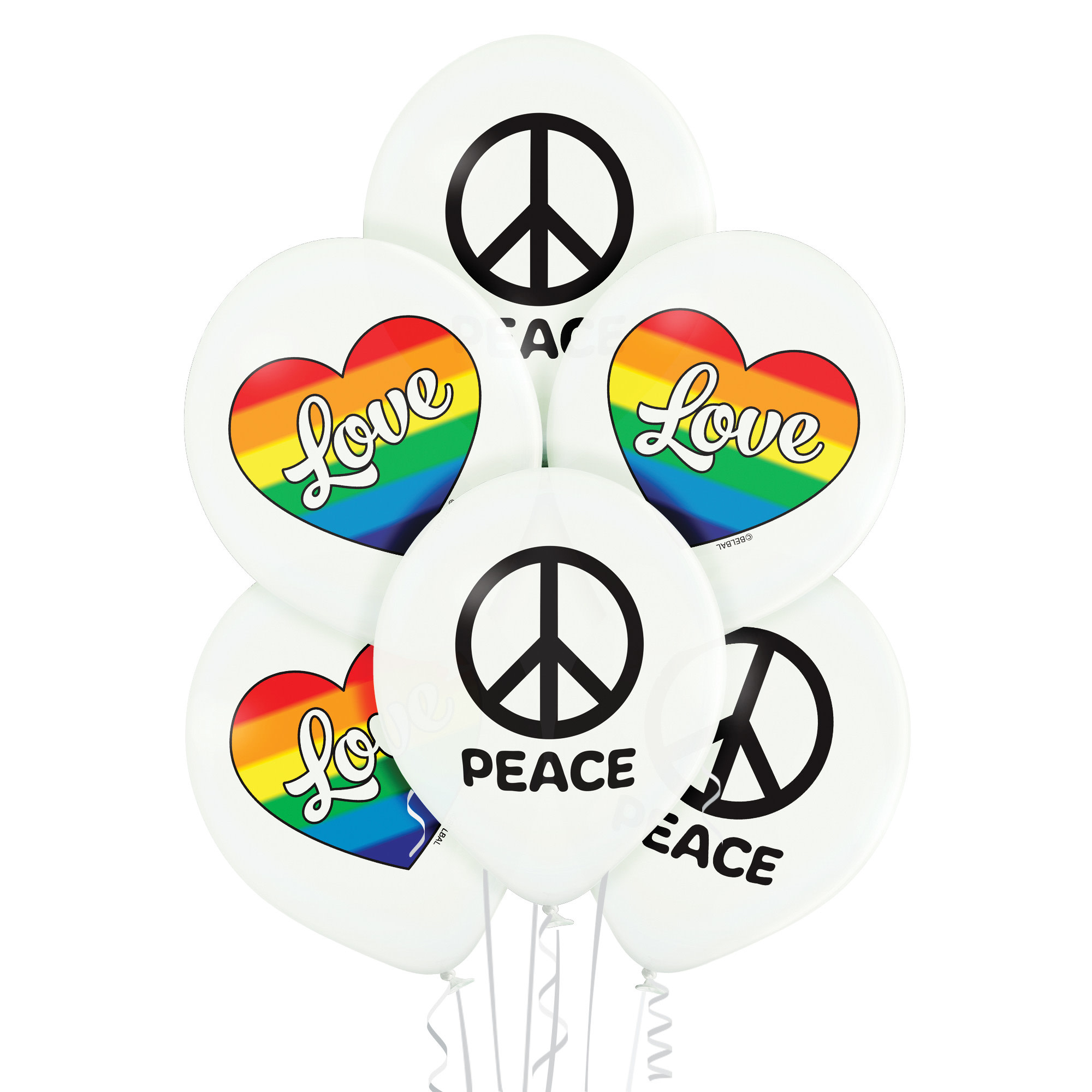 Belbal latex ballon love and peace 6 stuks - | Celebrate Online