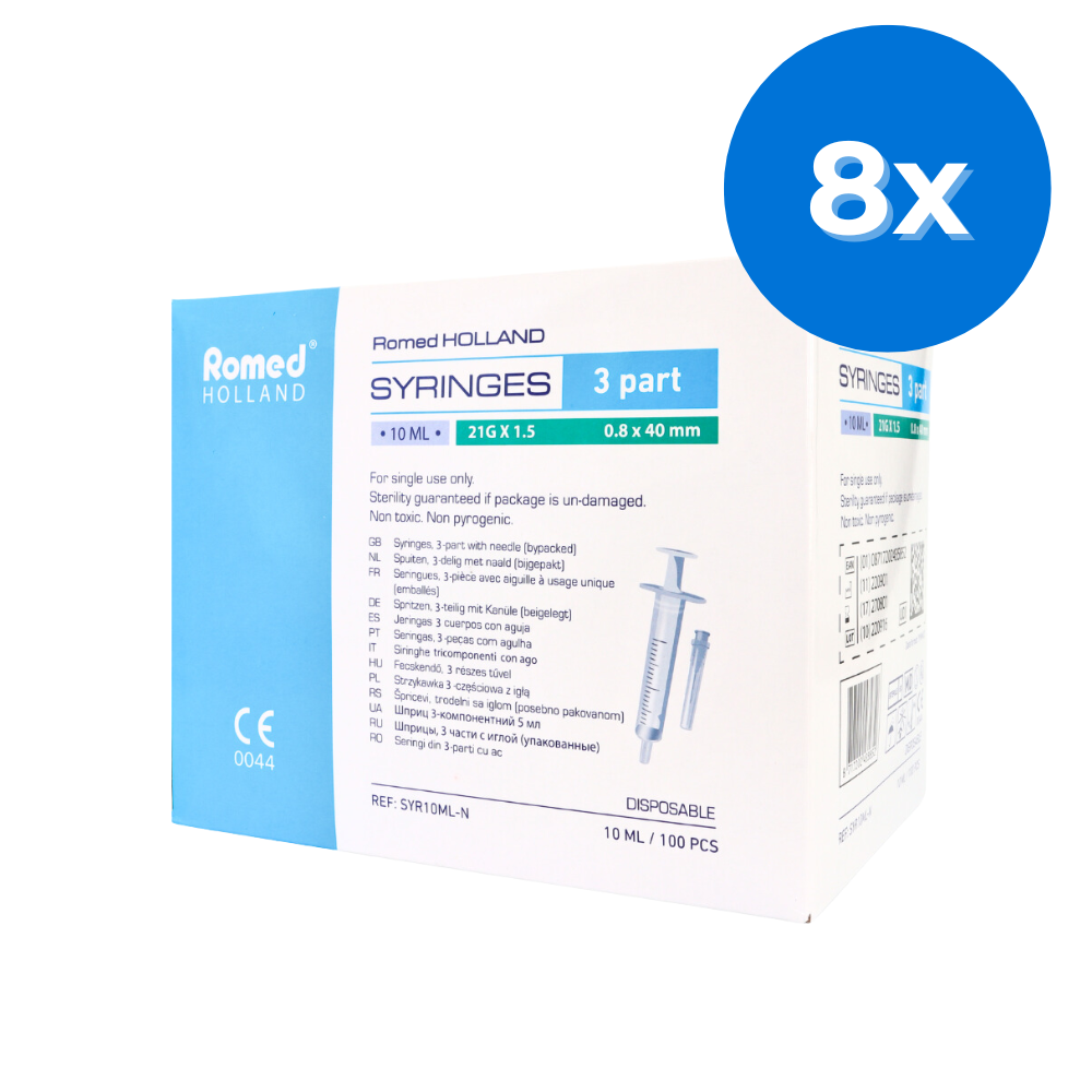 Romed Romed 10ml injectiespuiten 21G met naald 800 stuks - Set van 8 ...