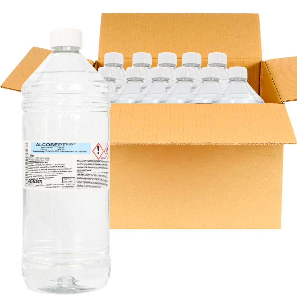 Alcohol 80 procent 1 liter (alcosept) - Doos van 12 flessen - Degros