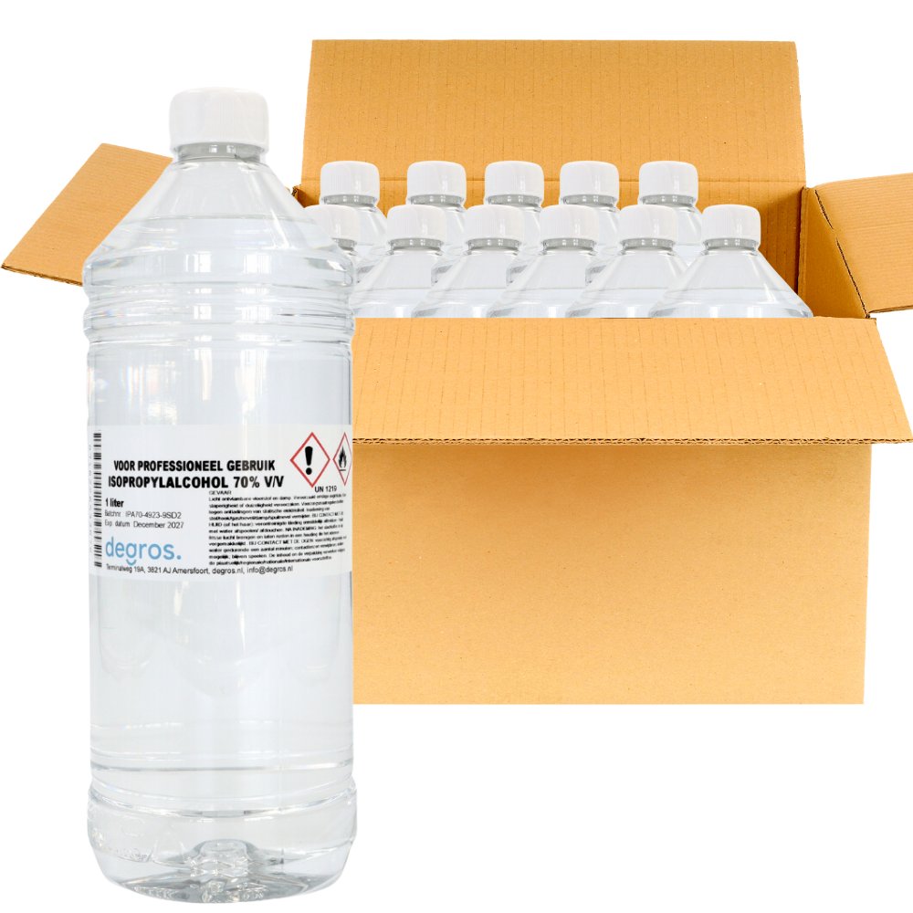 Isopropyl Alcohol 70 procent 1 liter - Doos van 12 flessen - Degros