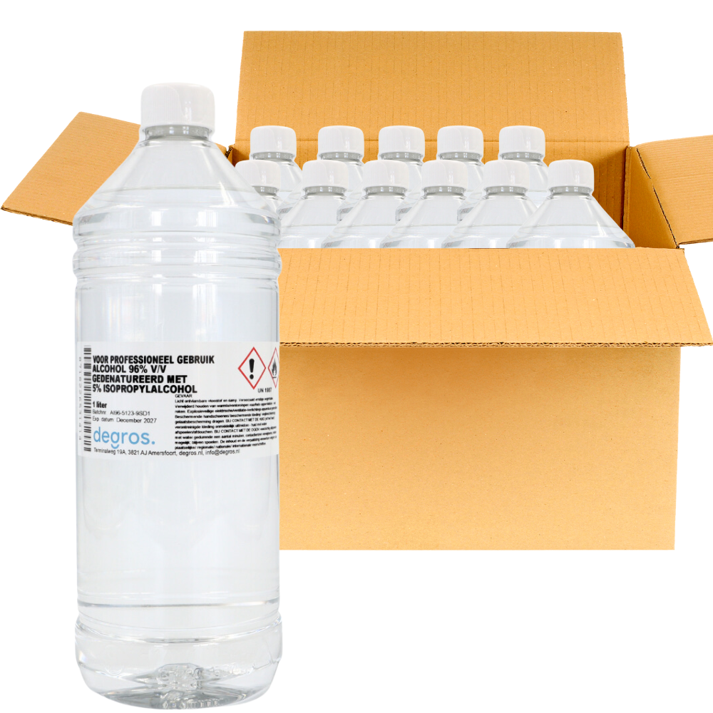 Degros Alcohol 96 procent 1 liter (5% isopropyl) - Doos van 12 flessen ...